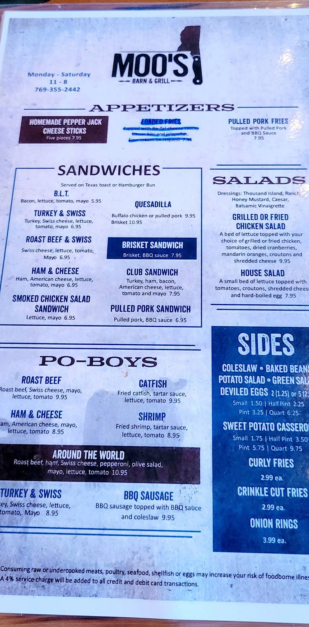 Menu at Moo's Barn and Grill, Natchez