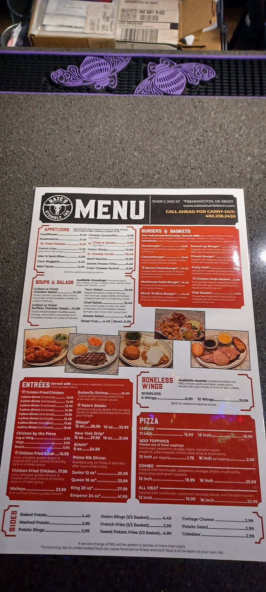 Menu at Nate's Stumble Inn pub & bar, Bennington