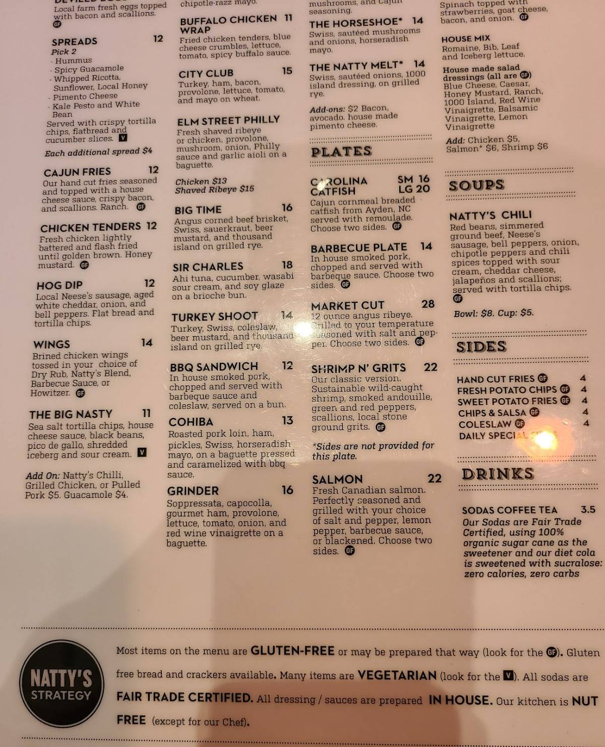 Menu at Natty Greene's Downtown restaurant, Greensboro