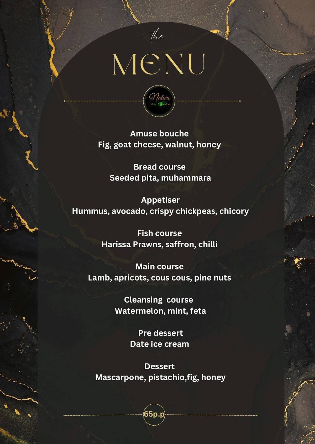 Menu at Nature by Kuba restaurant, Castillo Caleta de Fuste