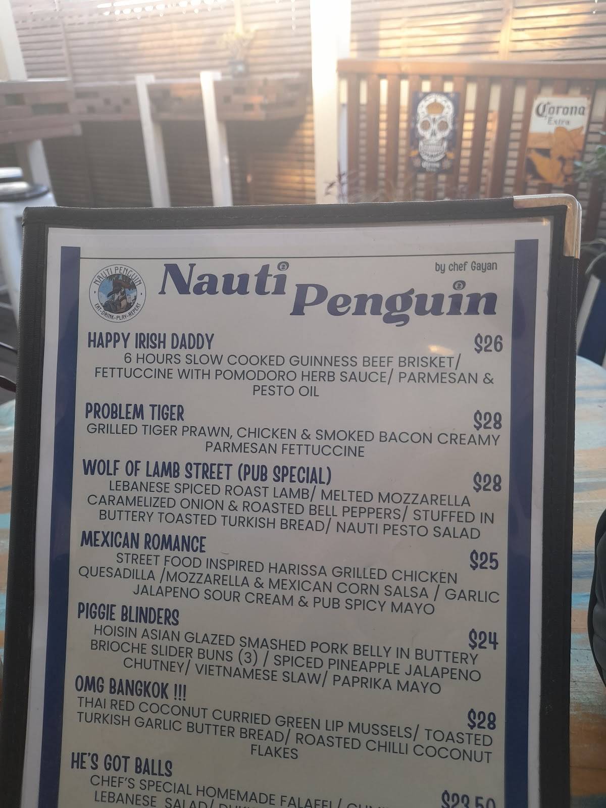 Menu at Nauti Penguin restaurant, Russell