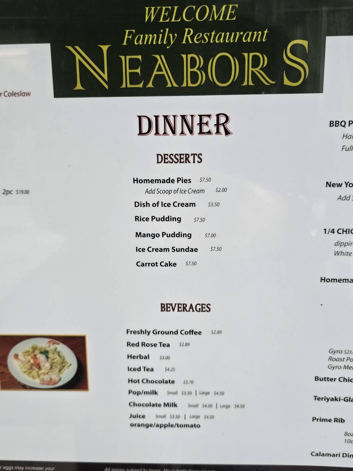 Menu at Neabors Family Restaurant, Lindsay