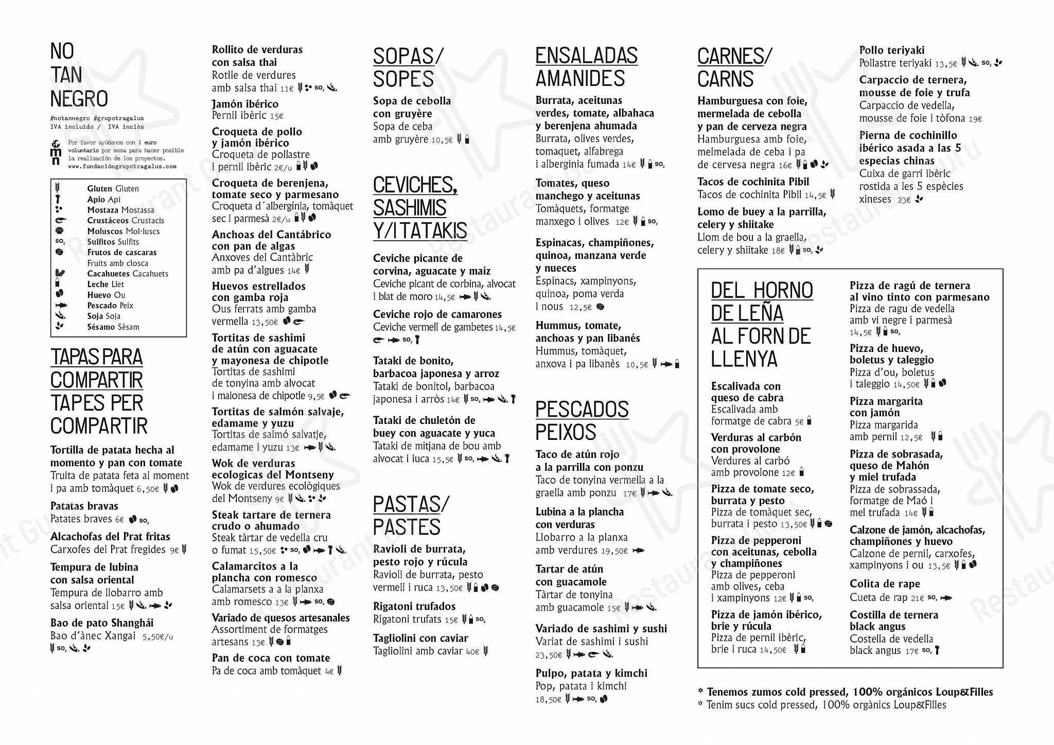 Menu at Restaurant Negro Rojo, Barcelona