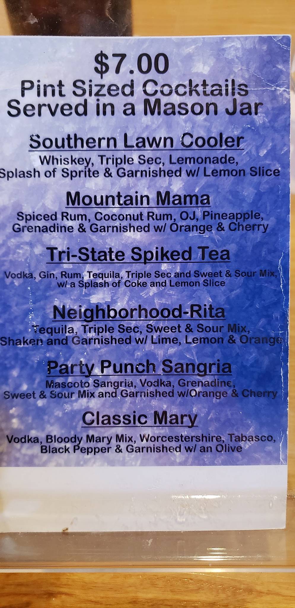 Menu at Neighborhood Grill restaurant, Murphy
