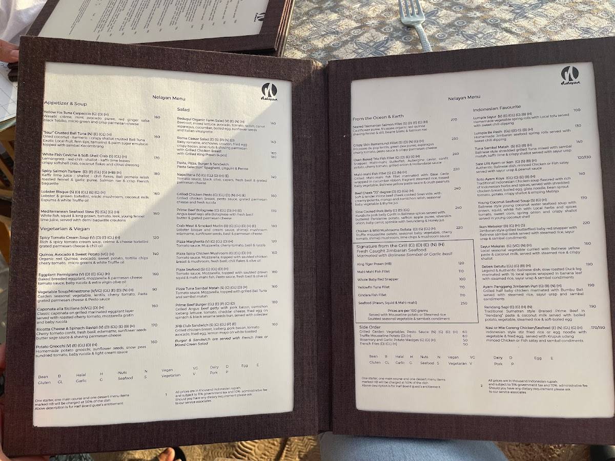 Menu at Nelayan Restaurant & Puri Bar, Jimbaran