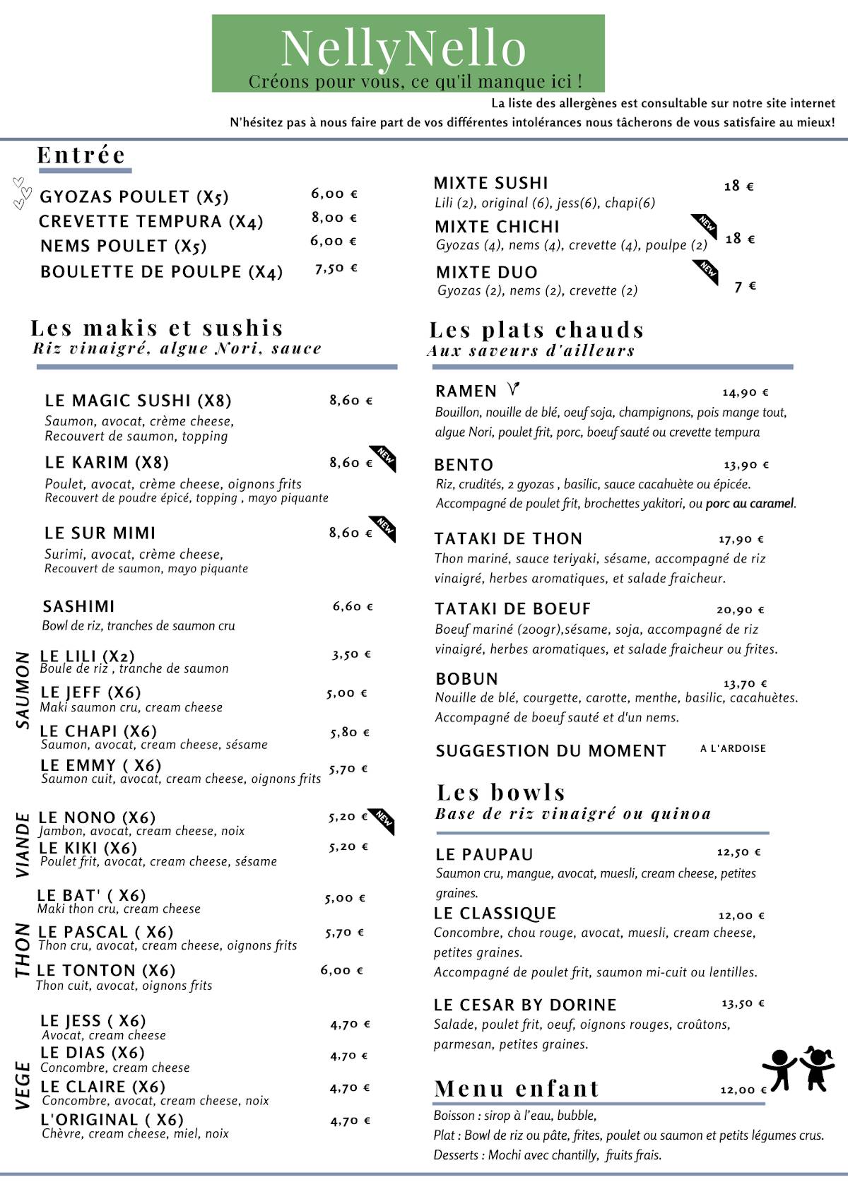 Menu au Nelly Nello restaurant, Saint-Amand-les-Eaux