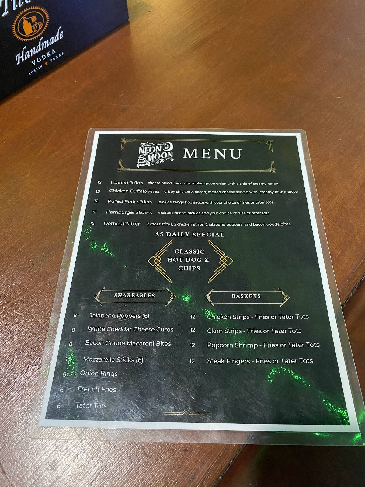 Menu at Neon Moon pub & bar, Spokane