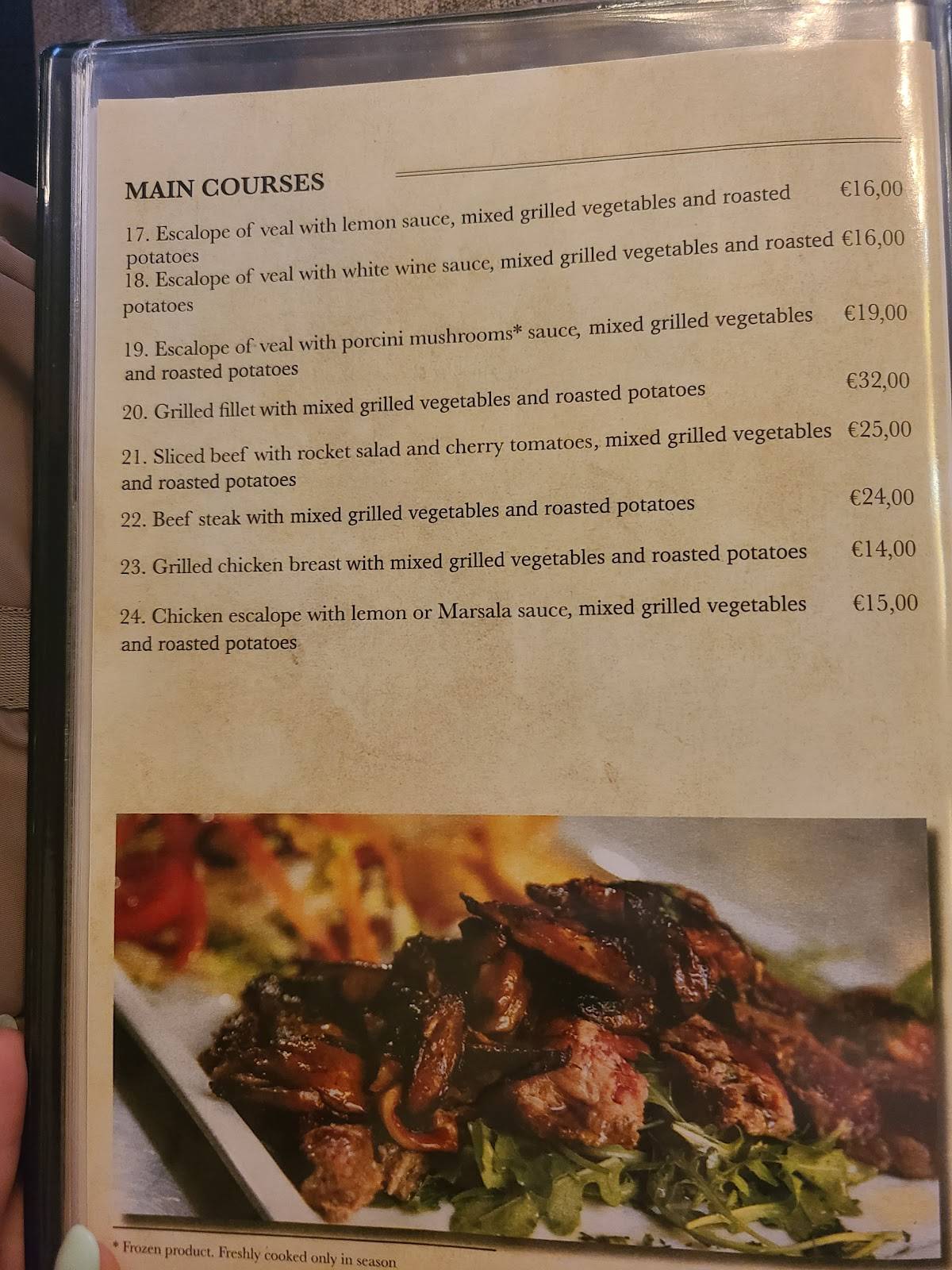 Menu at Nerone pizzeria, Rome, Via del Viminale