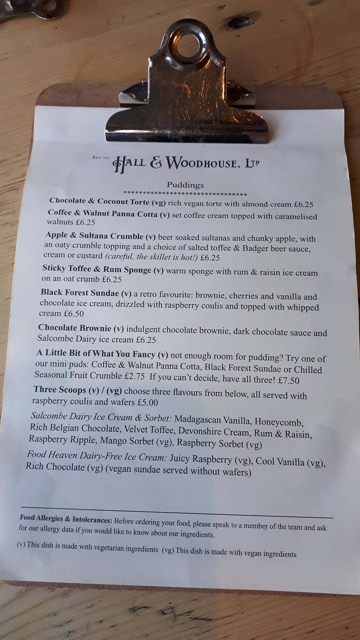 Menu at The Ness restaurant, Shaldon