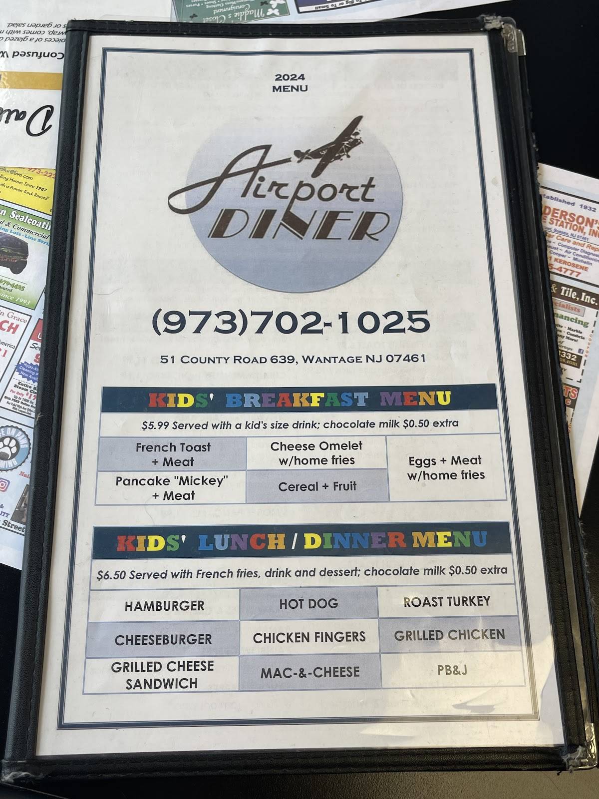 Menu at New Airport Diner restaurant, Sussex