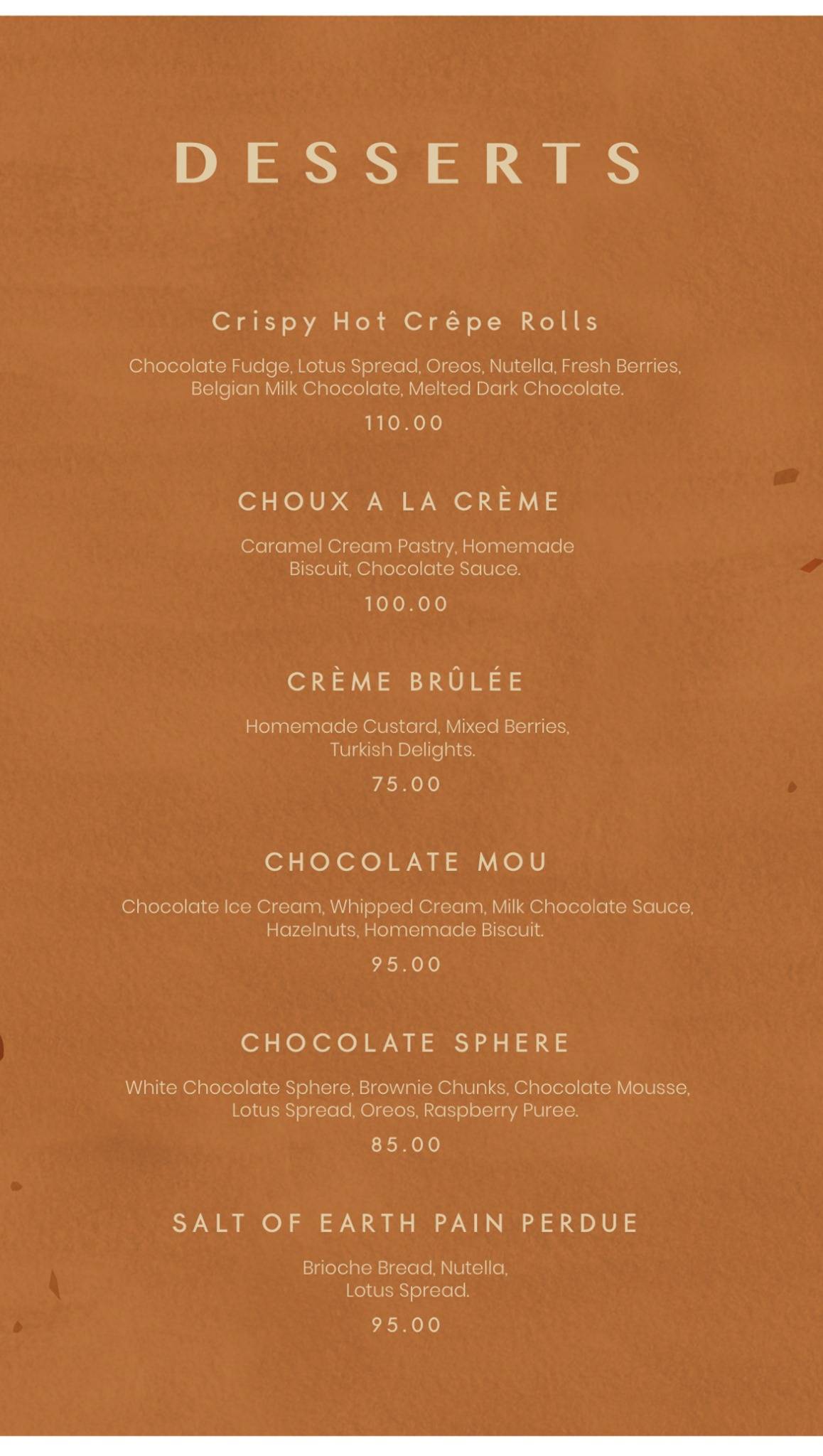 Menu at Salt of Earth restaurant, New Cairo City