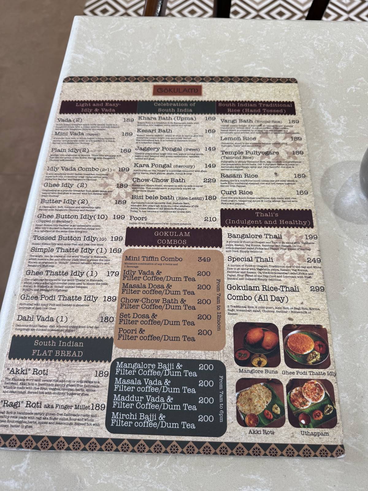Menu at Gokulam South Indian Restaurant Janpath Road, New Delhi