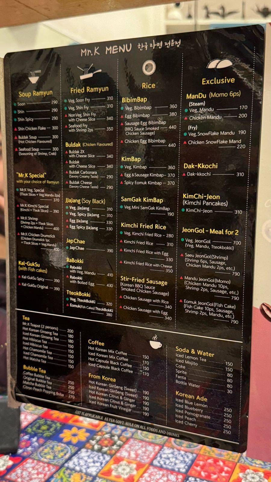 Menu at Mr. K Ramyun cafe, New Delhi, Shop no.26