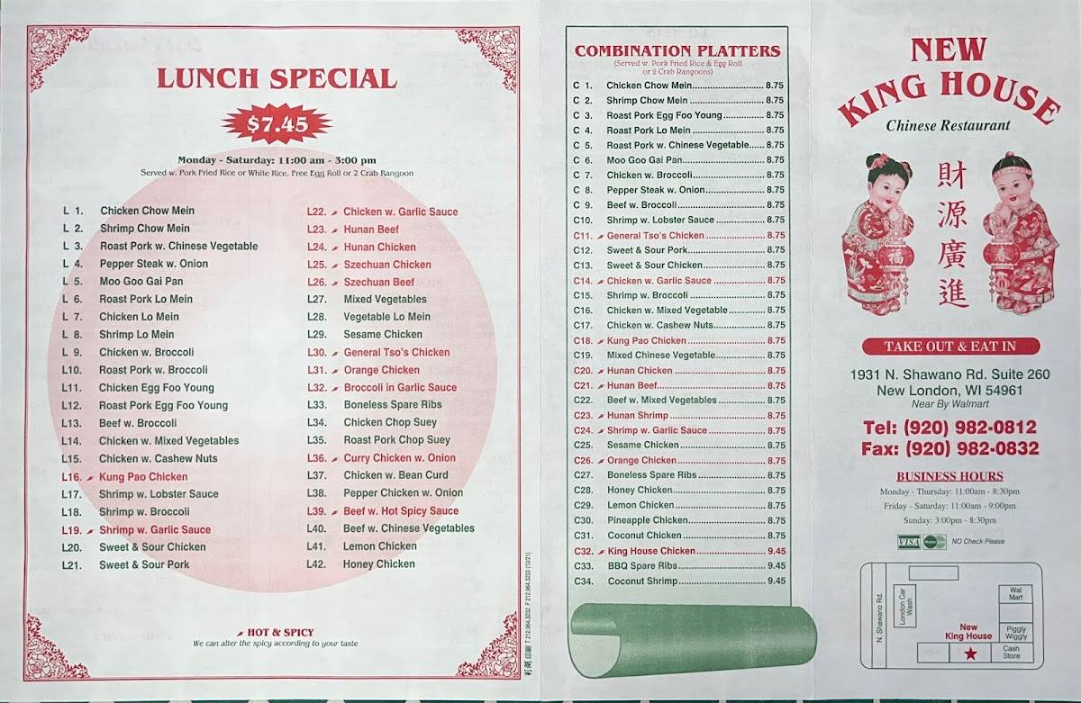 Menu at New King House restaurant, New London