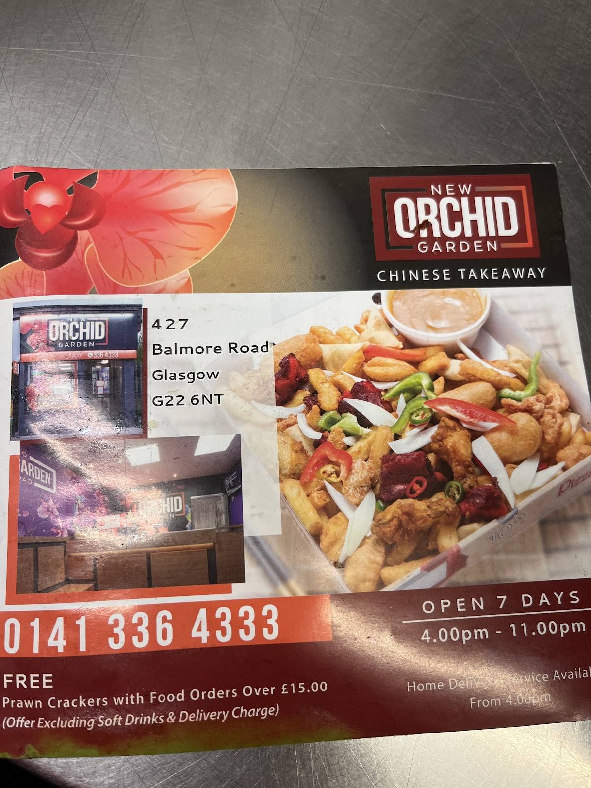 Menu at New Orchid Garden fast food, Glasgow, 427 Balmore Rd