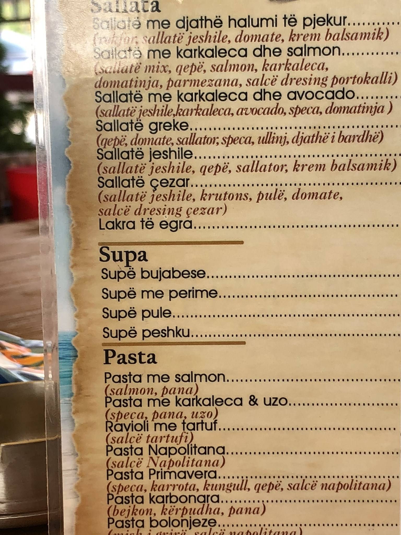 Menu at New Paradise, Borsh