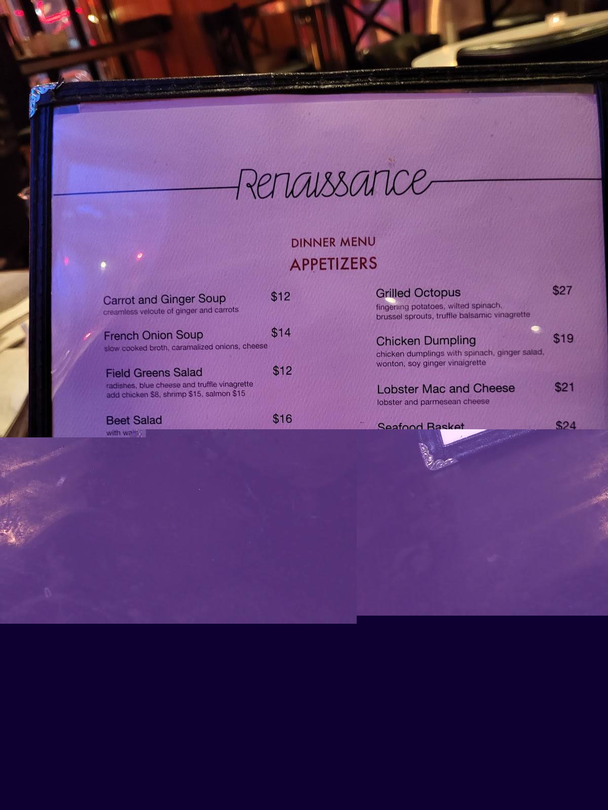 Menu at Renaissance Harlem restaurant, New York City, Adam Clayton ...