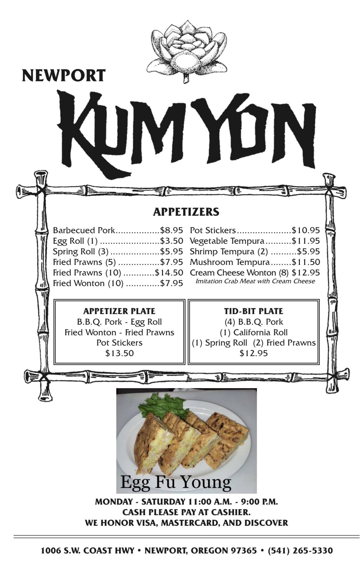 Menu at Newport Kum Yon restaurant, Newport