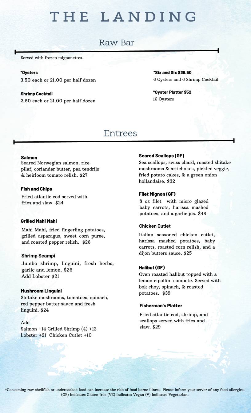 Menu at The Landing Restaurant, Newport