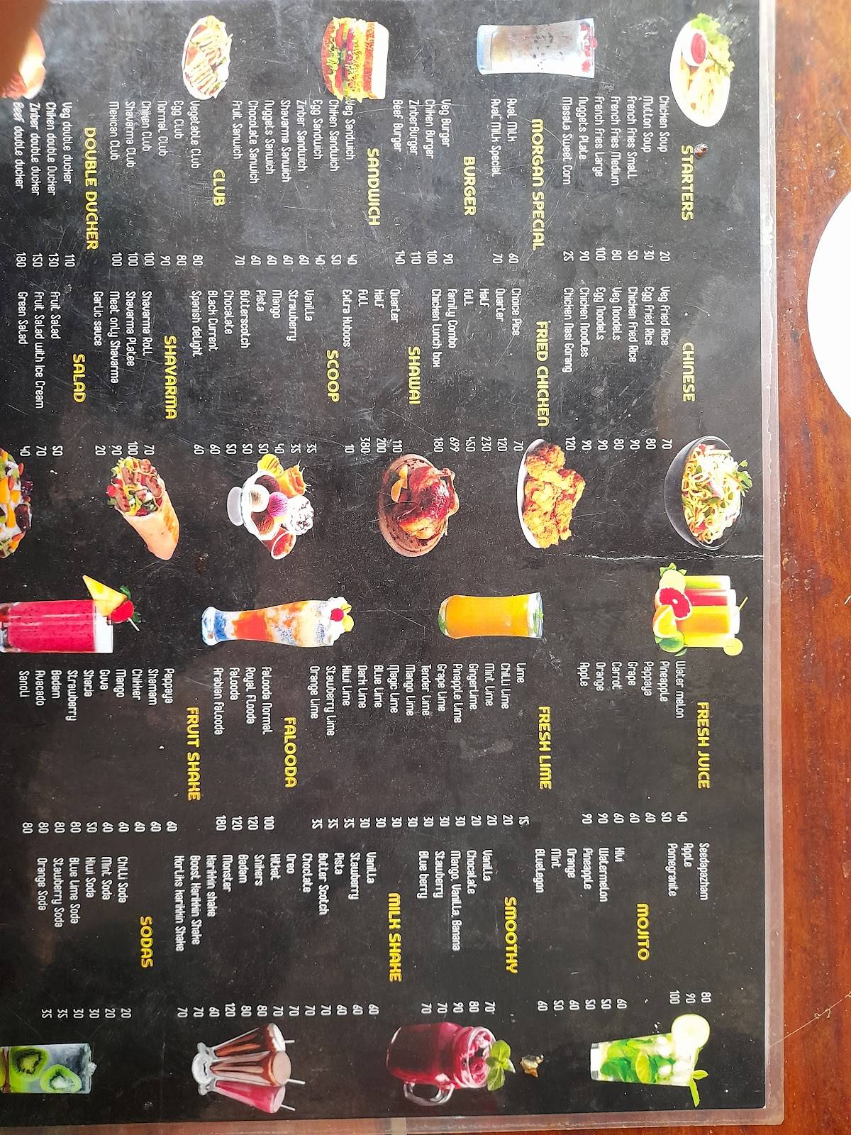 Menu at Morgan Cafe, Neyyattinkara