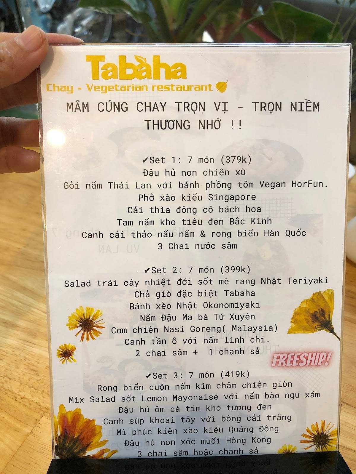 Menu at Nhà Hàng Chay TaBàHa restaurant, Ho Chi Minh City, 23 Tân Canh