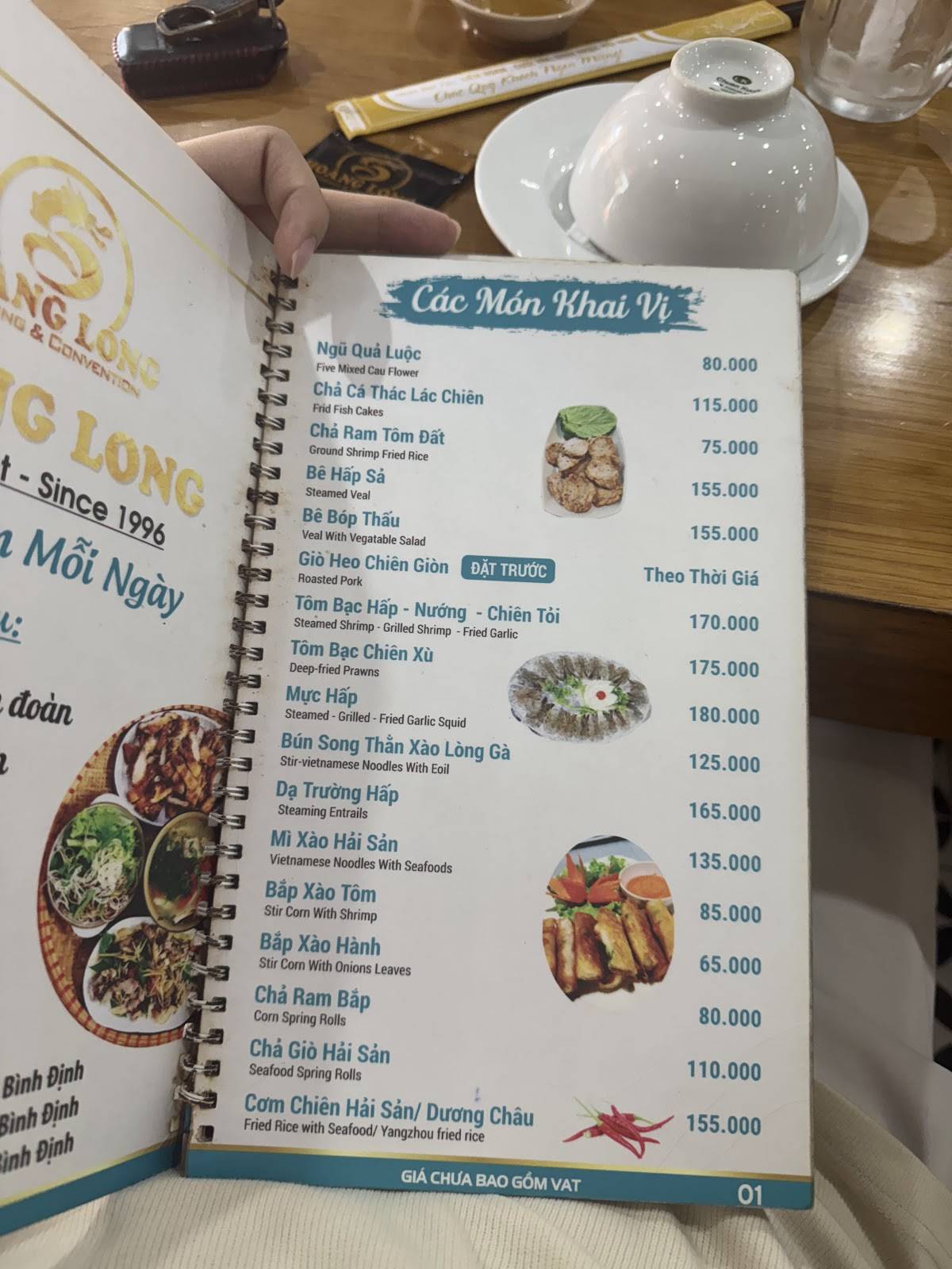 Menu at Nhà hàng Hoàng Long 4 restaurant, Qui Nhơn