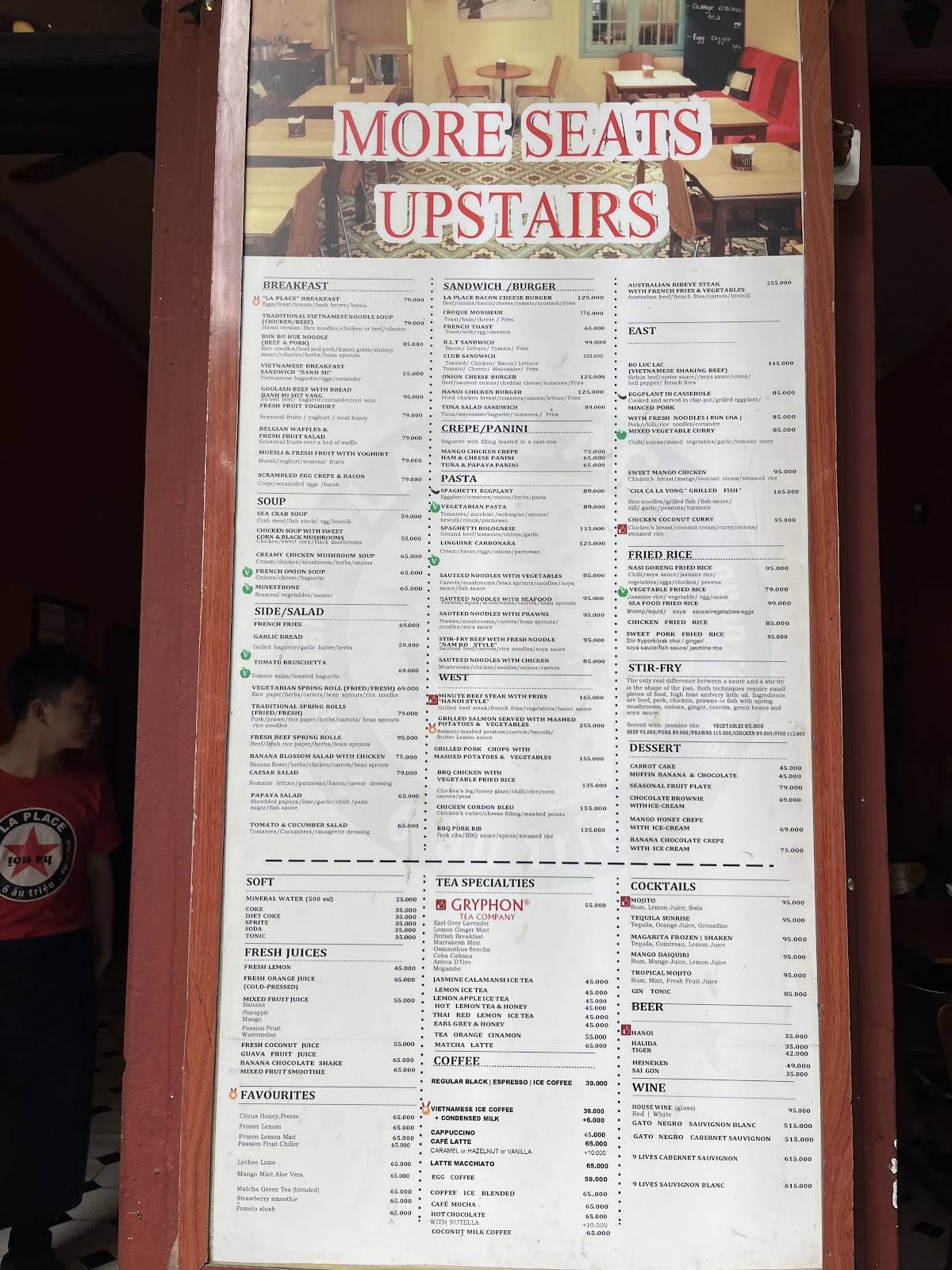 Menu at Nhà hàng La Place restaurant, Hanoi, 6 P. Ấu Triệu