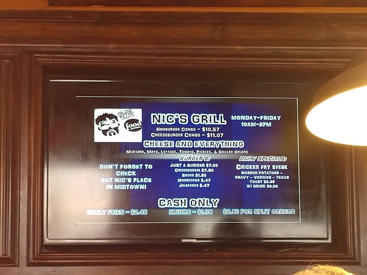 Menu at Nic's Grill restaurant, Oklahoma City