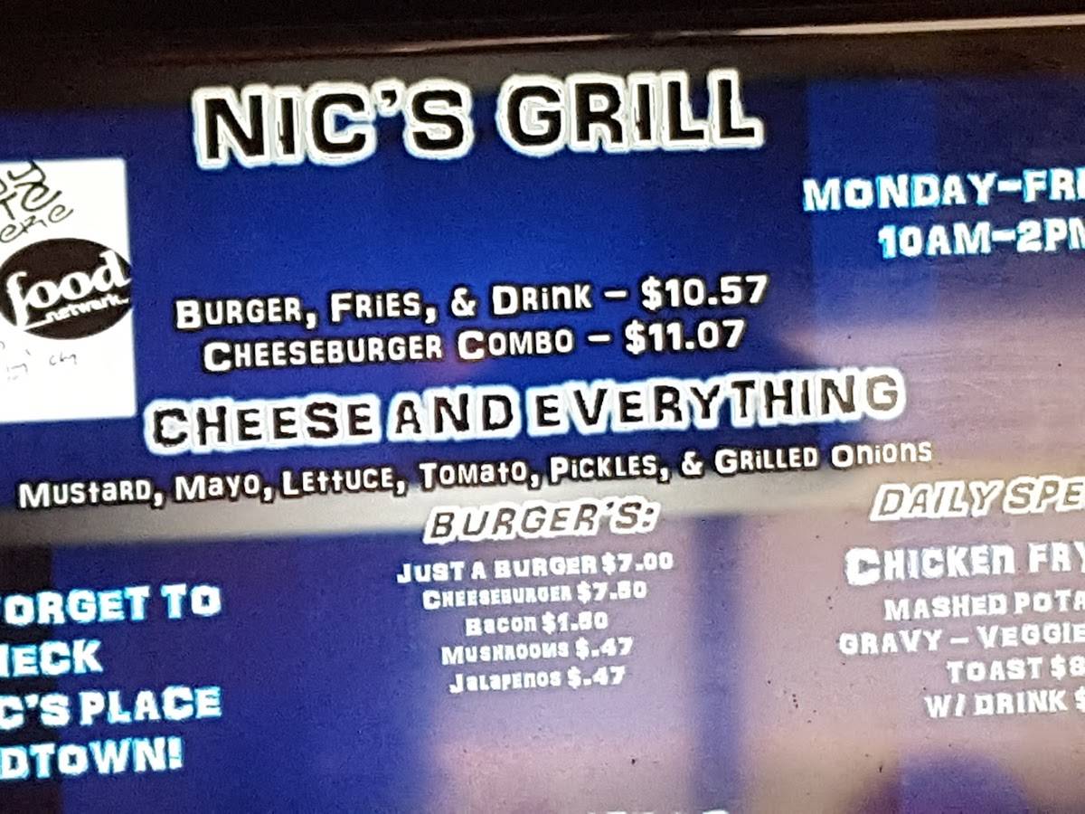 Menu at Nic's Grill restaurant, Oklahoma City