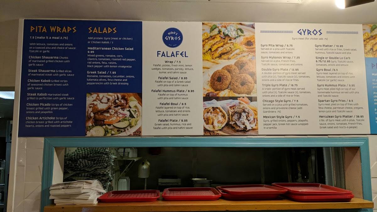 Menu at Niro's Gyros restaurant, Phoenix