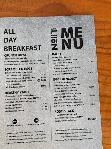 Menu at No. 117 Cafe, Auckland
