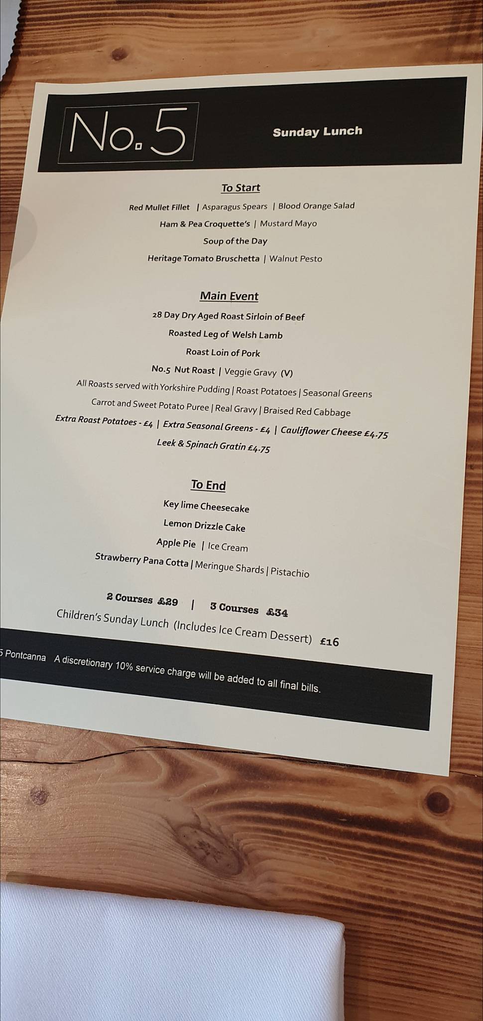 Menu at No. 5 Pontcanna restaurant, Cardiff, 5 Romilly Cres