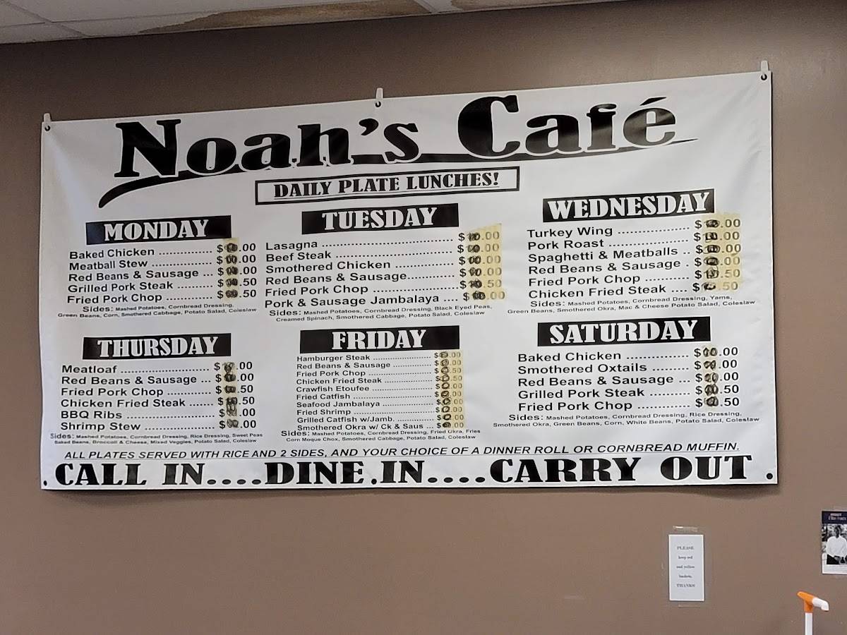 Menu at Noah's Cafe, Lafayette