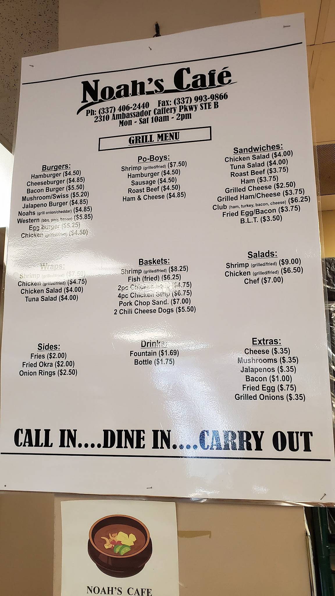 Menu at Noah's Cafe, Lafayette