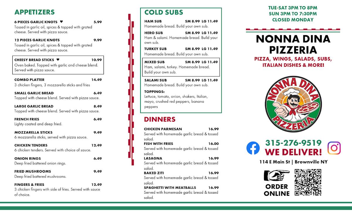 Menu at Nonna Dina Pizzeria, Brownville