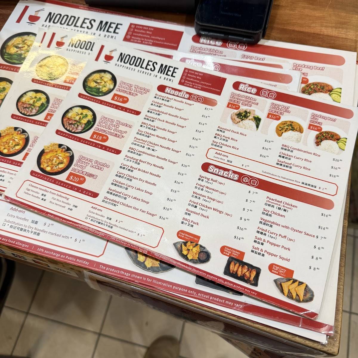 Menu at Noodles Mee restaurant, Southport