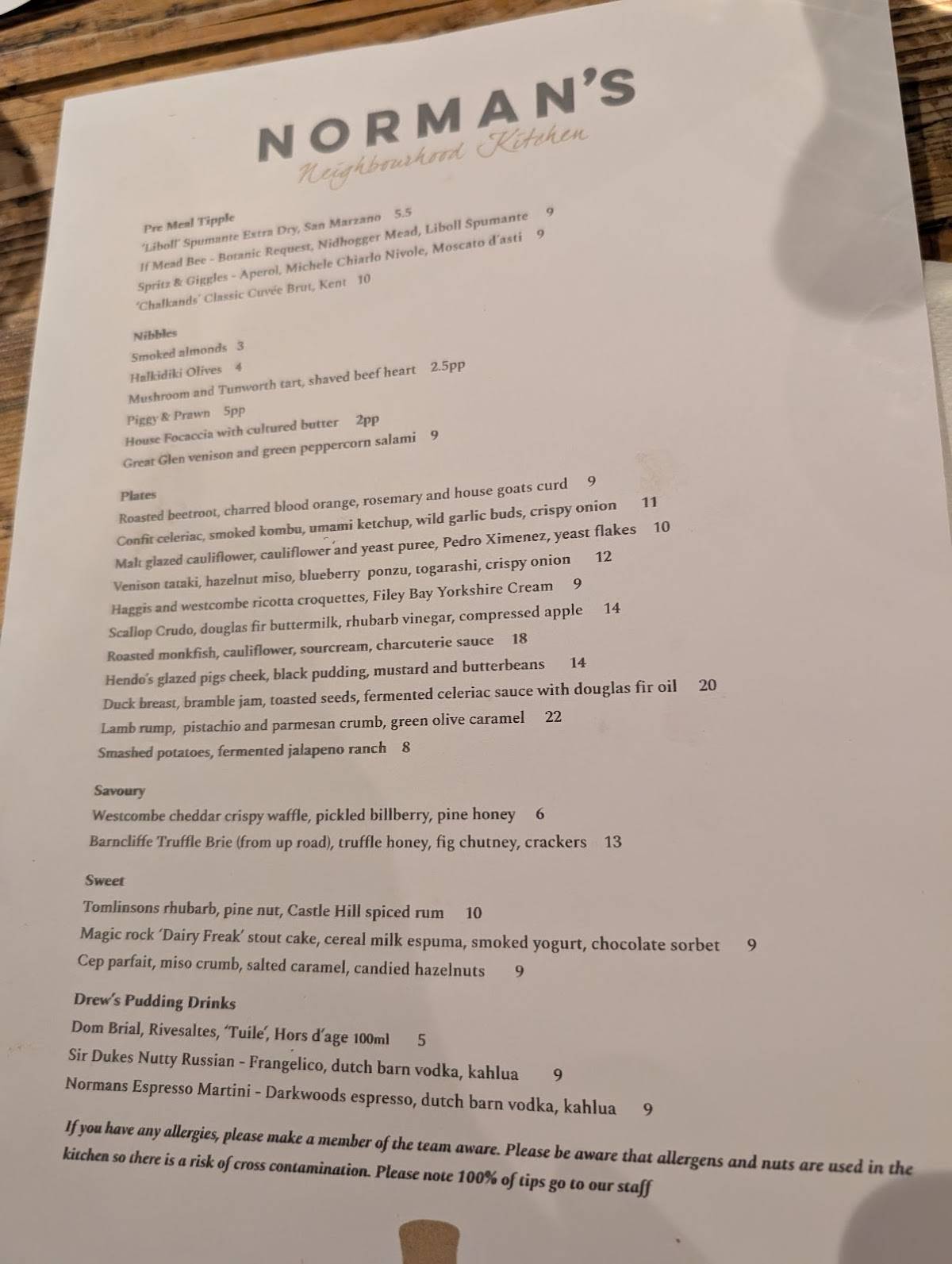 Menu at Norman's Neighbourhood Kitchen restaurant, Huddersfield