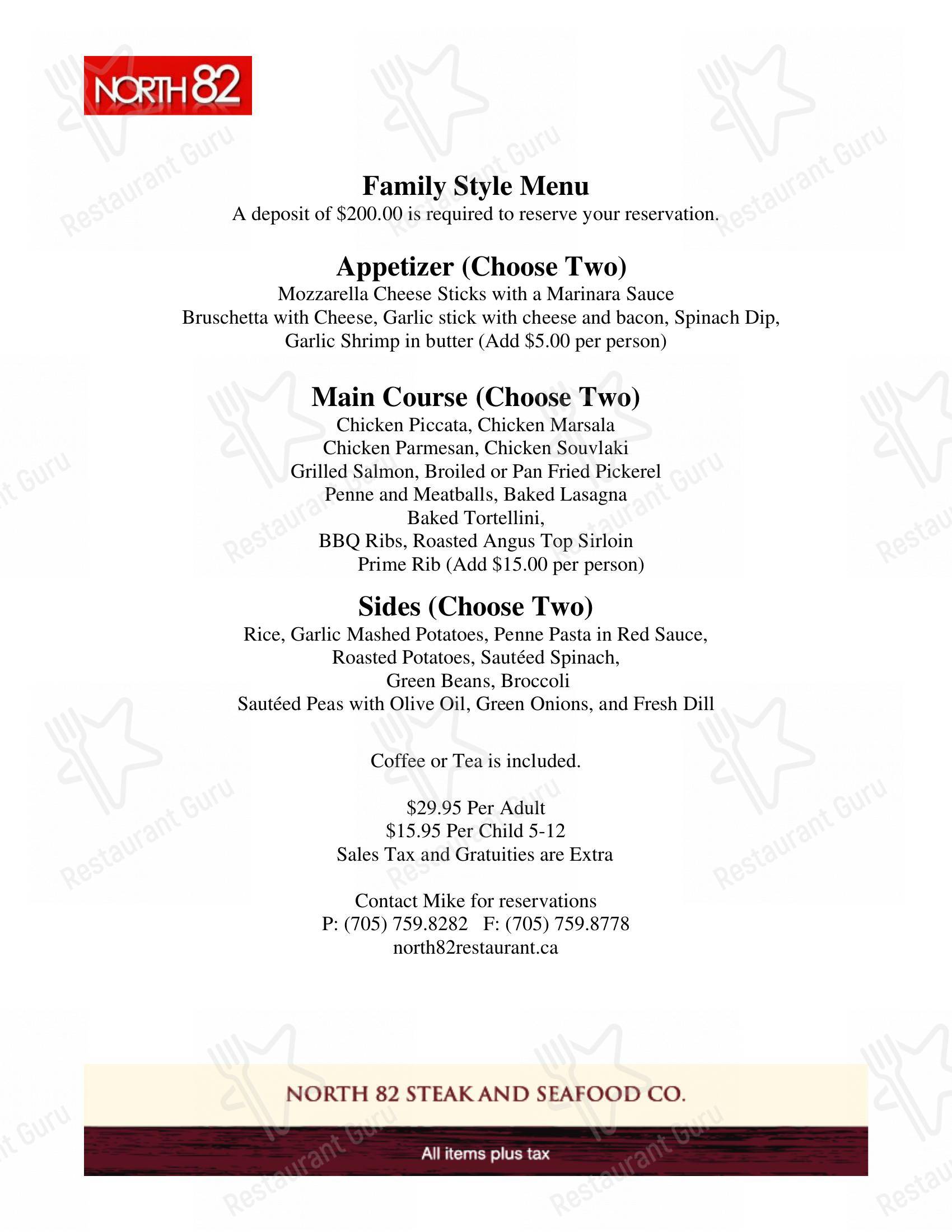 Menu at North 82 Steak & Seafood Co steakhouse, Sault Ste. Marie