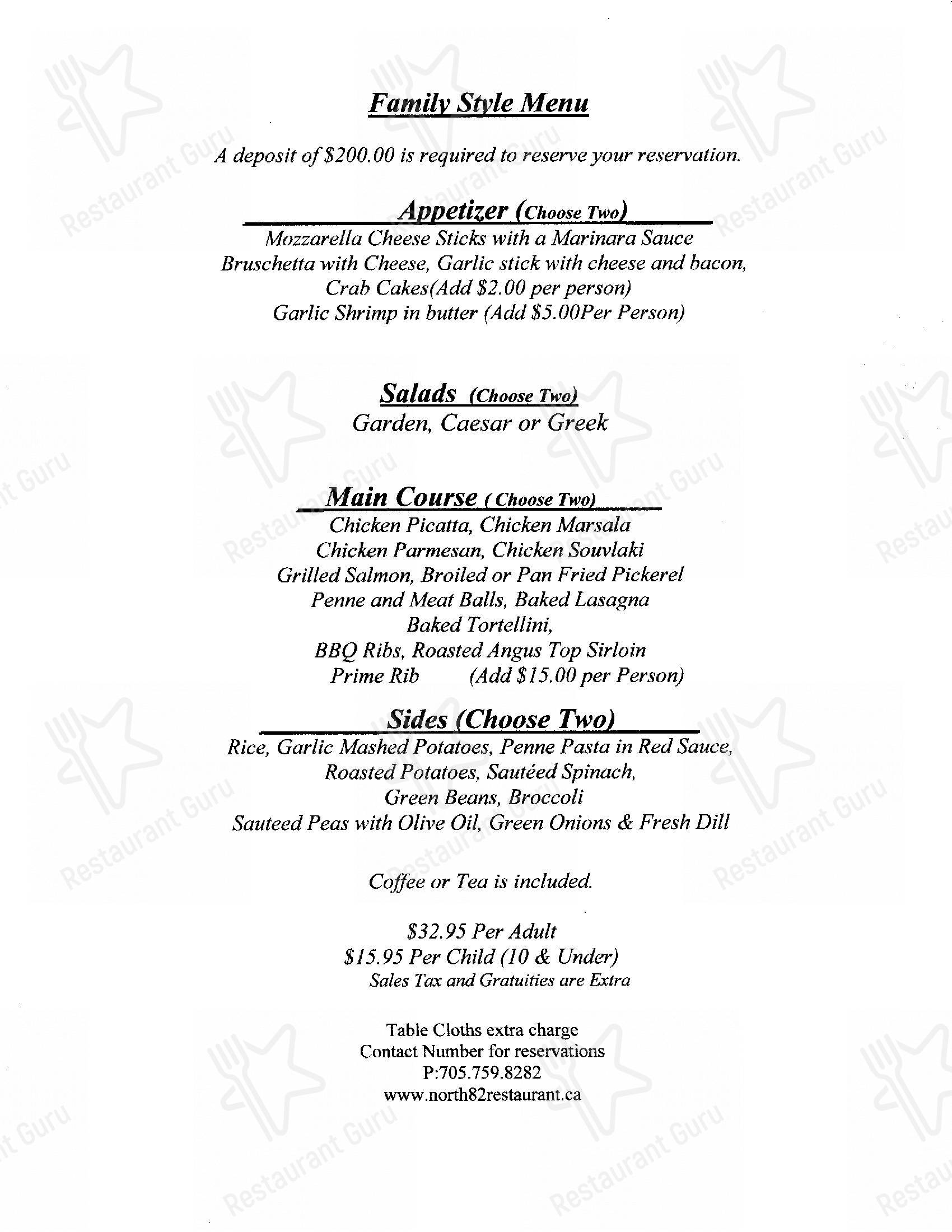 Menu at North 82 Steak & Seafood Co steakhouse, Sault Ste. Marie