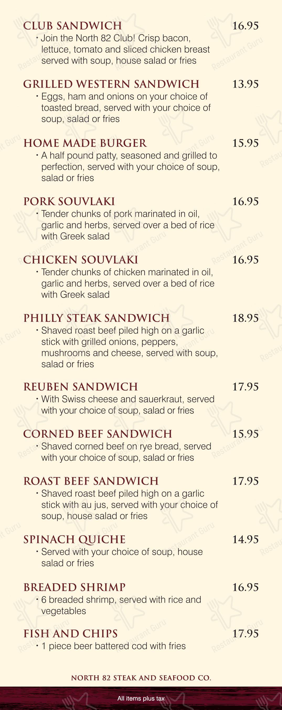 Menu at North 82 Steak & Seafood Co steakhouse, Sault Ste. Marie