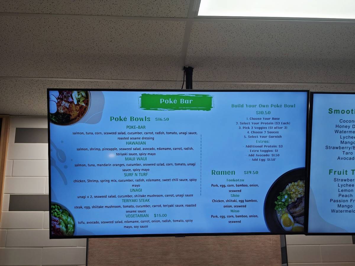 Menu at Poké-Bar, North Bay