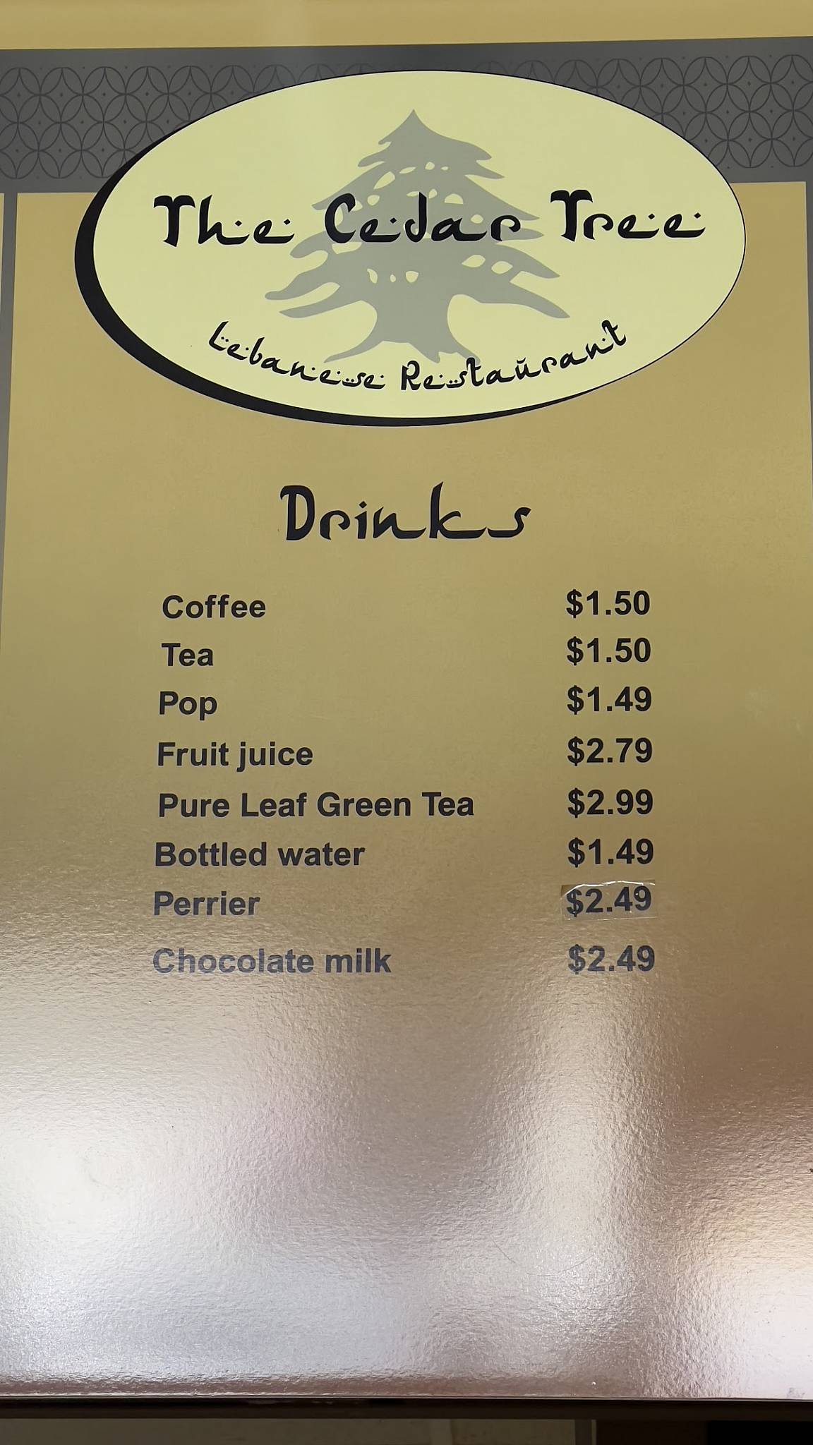 Menu at The Cedar Tree Lebanese Restaurant, North Bay