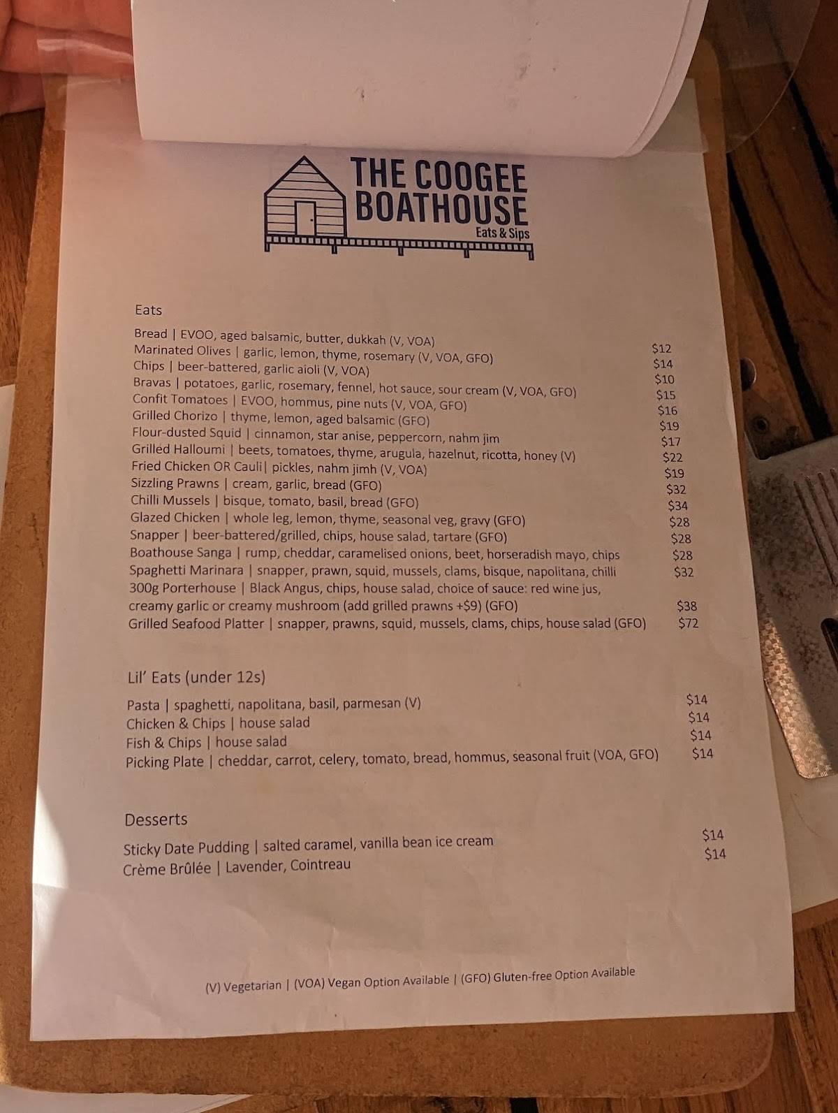 Menu at The Coogee Boathouse Eats & Sips pub & bar, North Coogee