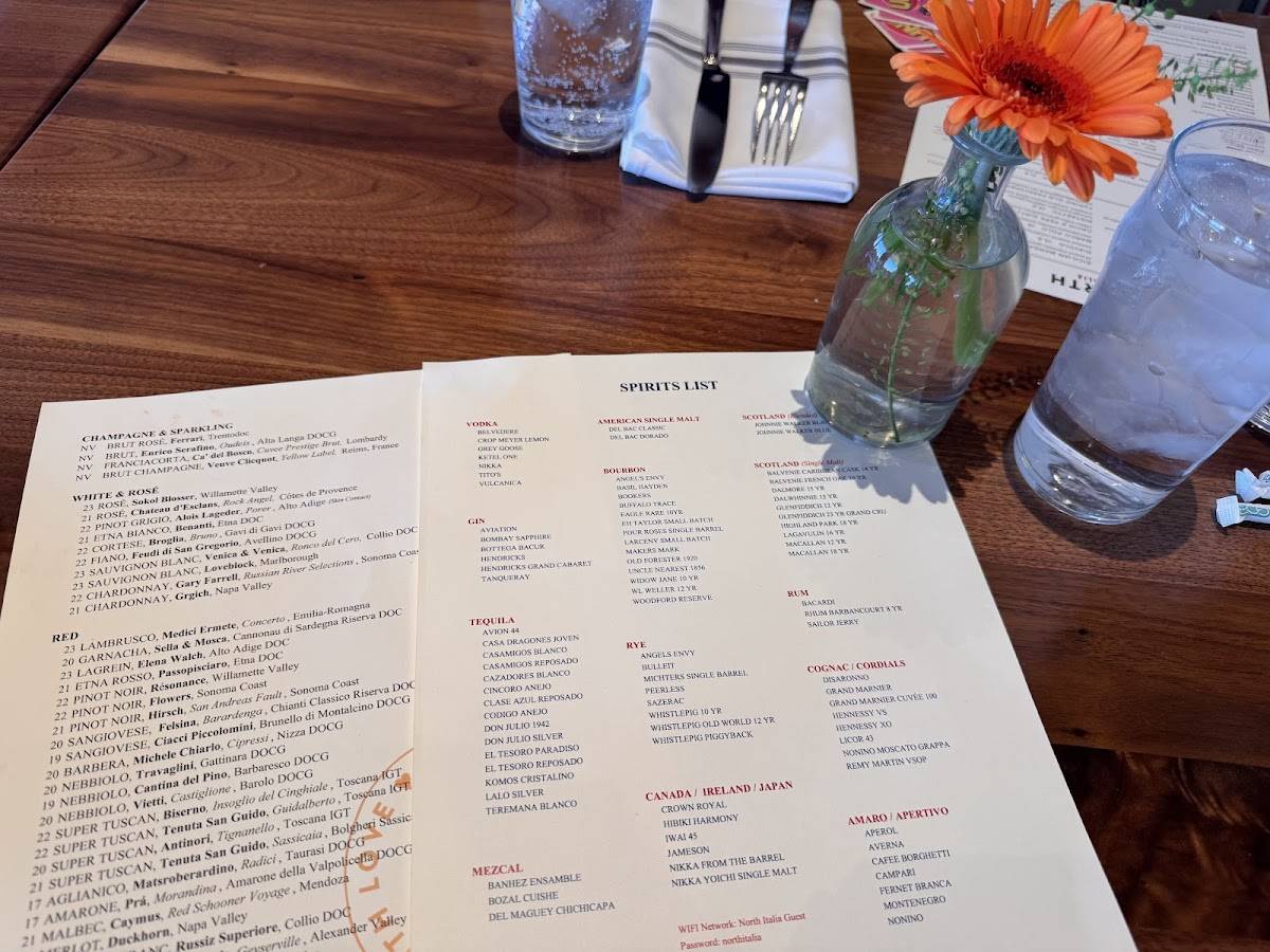 Menu at North Italia restaurant, Peoria