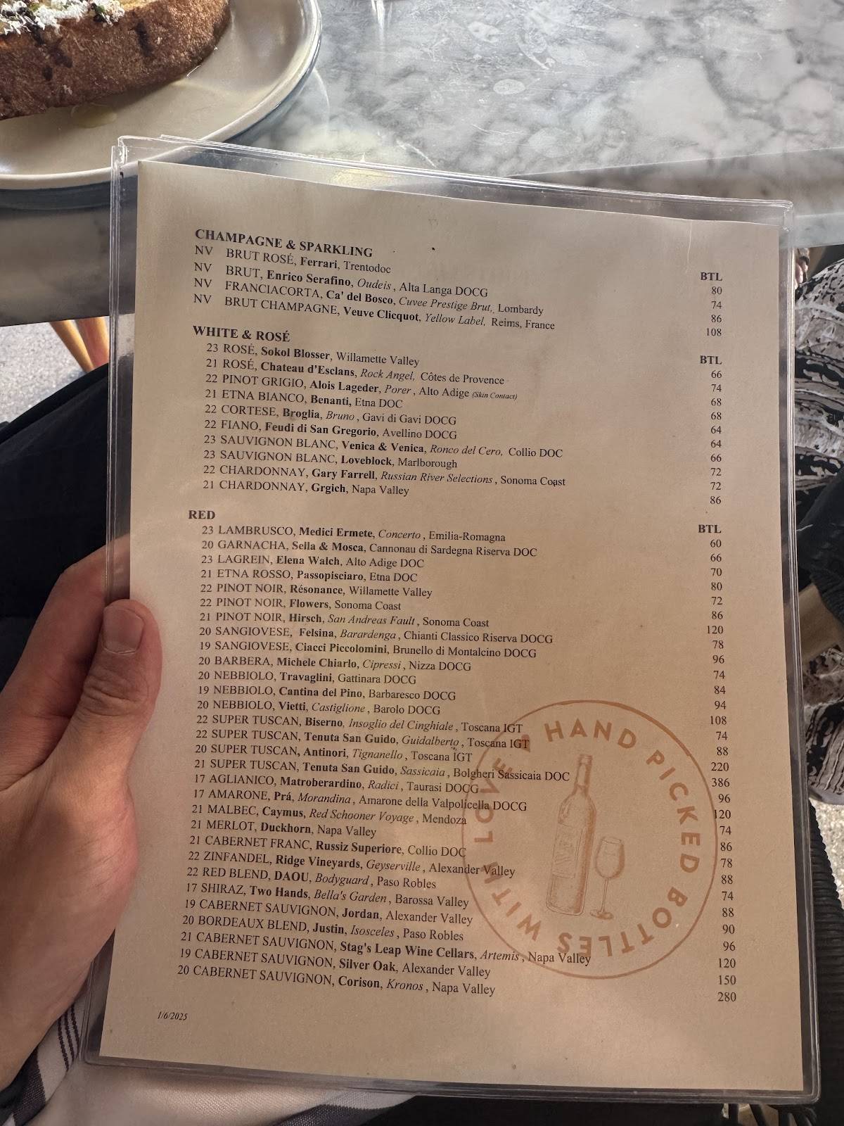 Menu at North Italia restaurant, Peoria