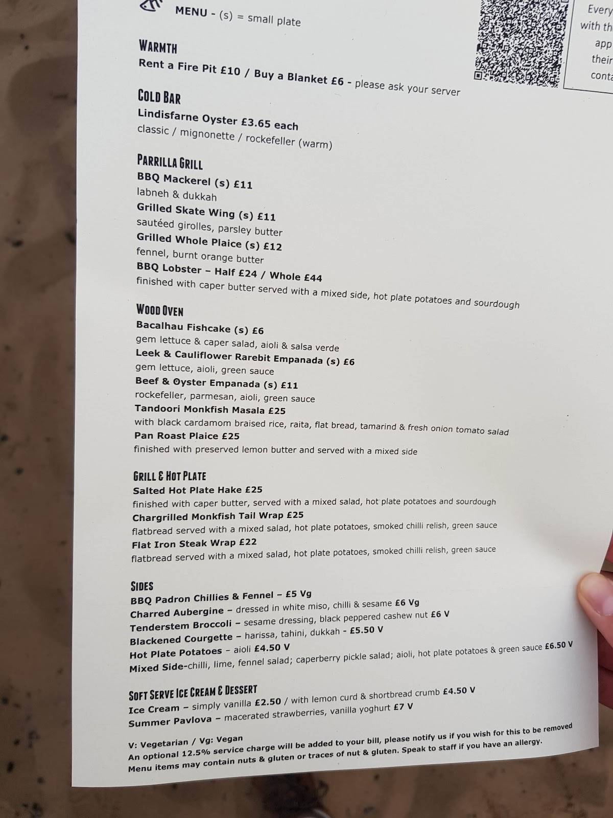Menu at Riley's Fish Shack restaurant, Tynemouth