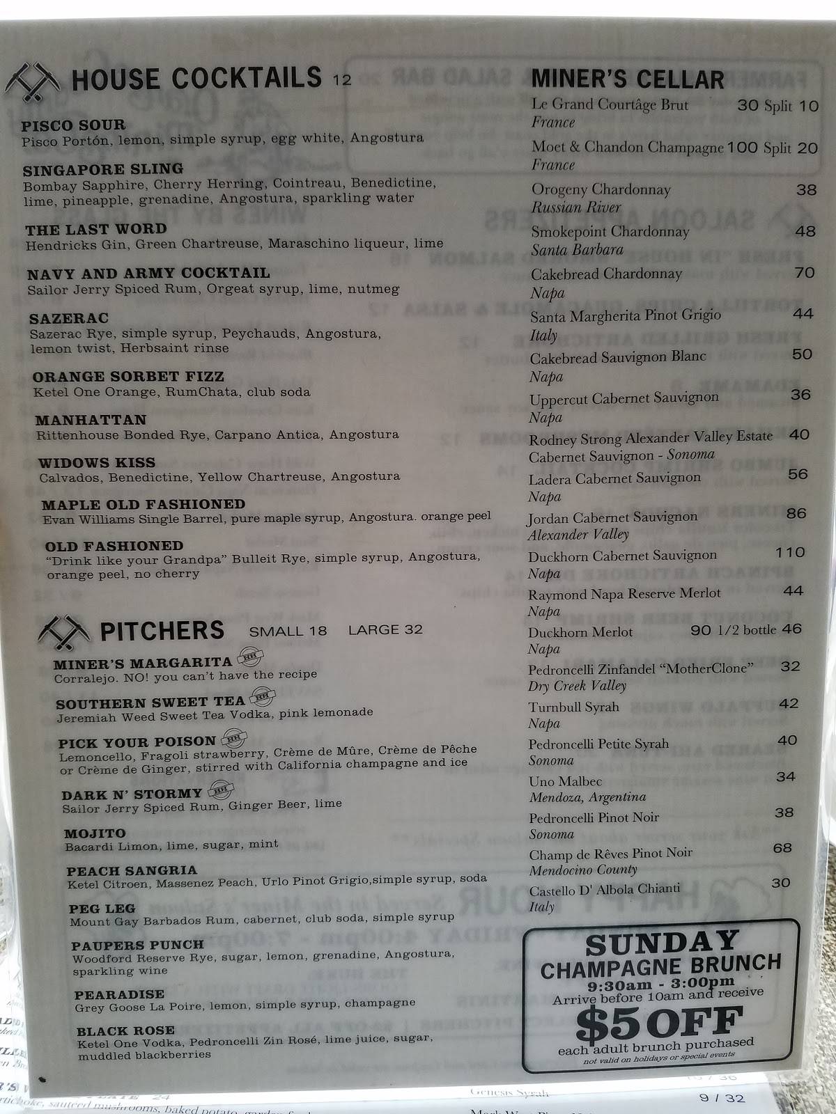 Menu at Orange County Mining Co pub & bar, Orange