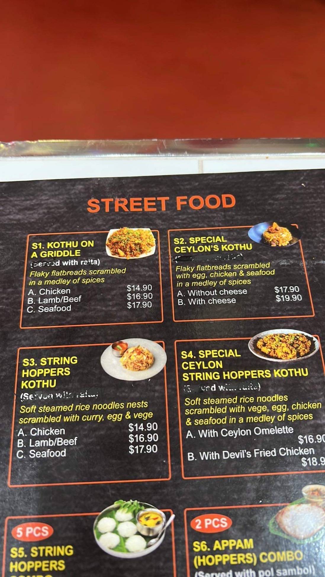 Menu at Ceylon Flavours WA restaurant, Northbridge