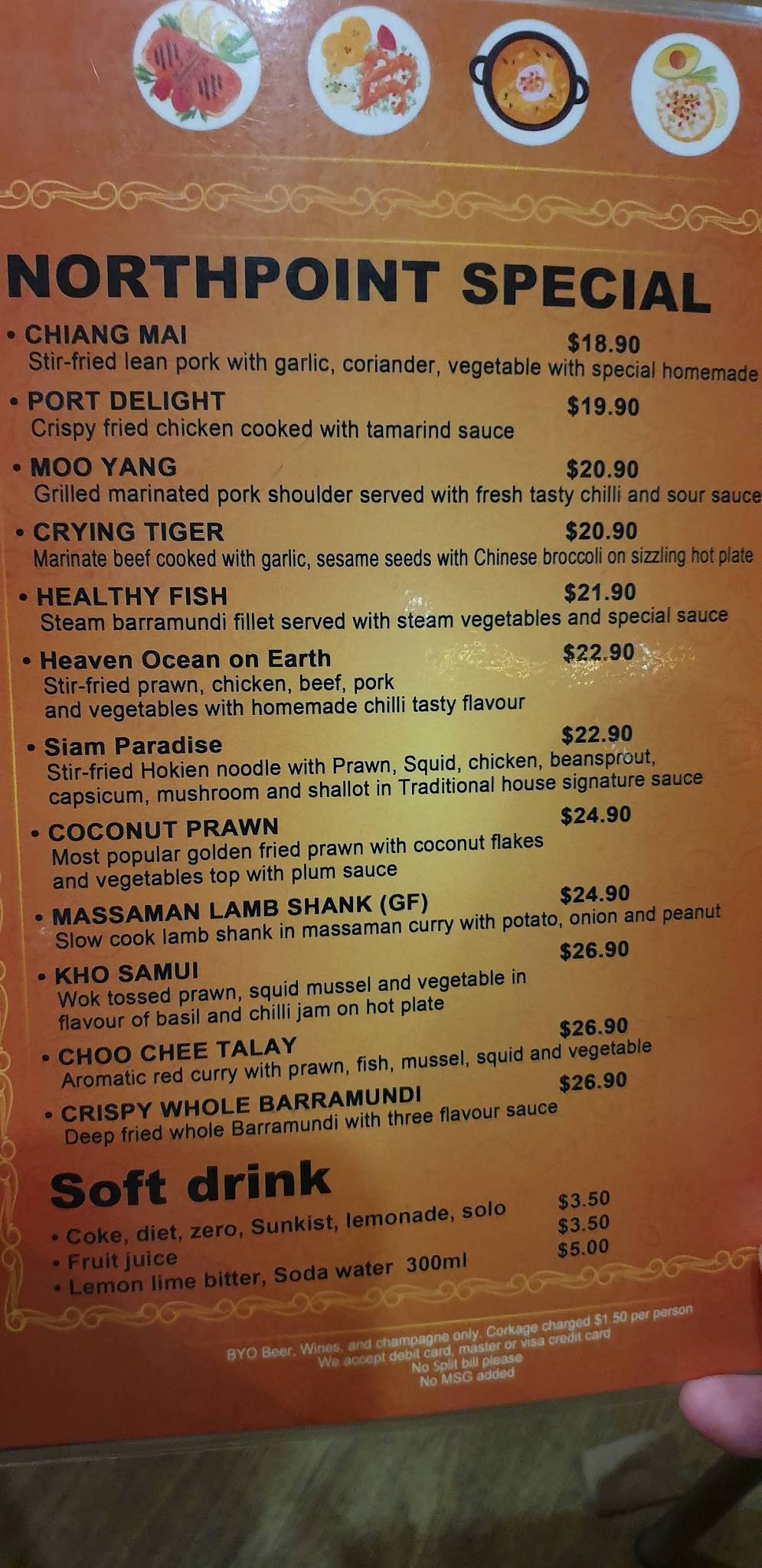 Menu at Northpoint Thai Cuisine restaurant, Port Macquarie
