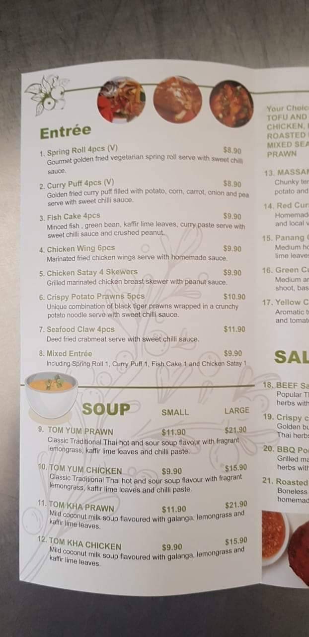 Menu at Northpoint Thai Cuisine restaurant, Port Macquarie